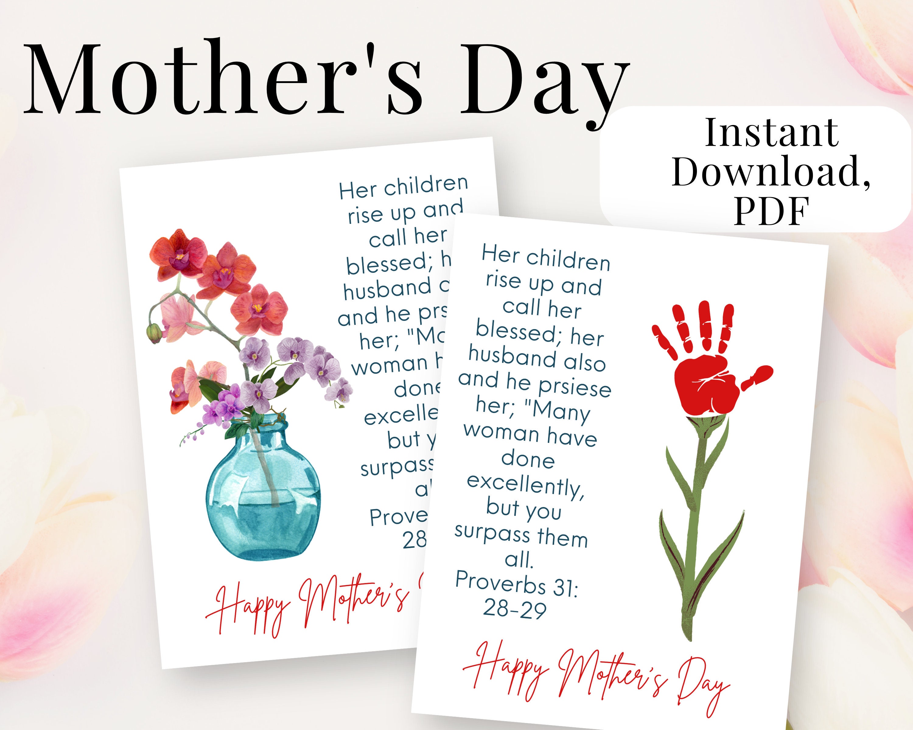 Mothers Day Bible Verse Handprint Art Bundle, Mothers Day Handprint ...