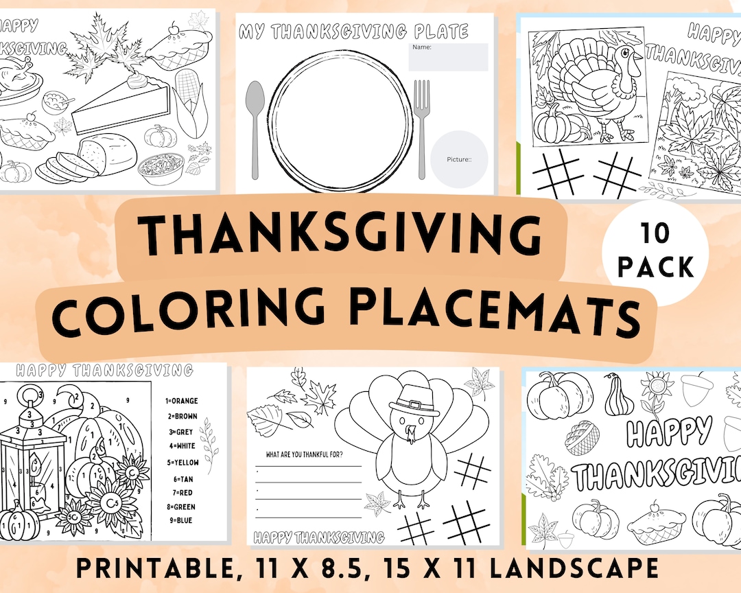Thanksgiving Kids Coloring Placemats, Printable Activity Placemats Pack ...