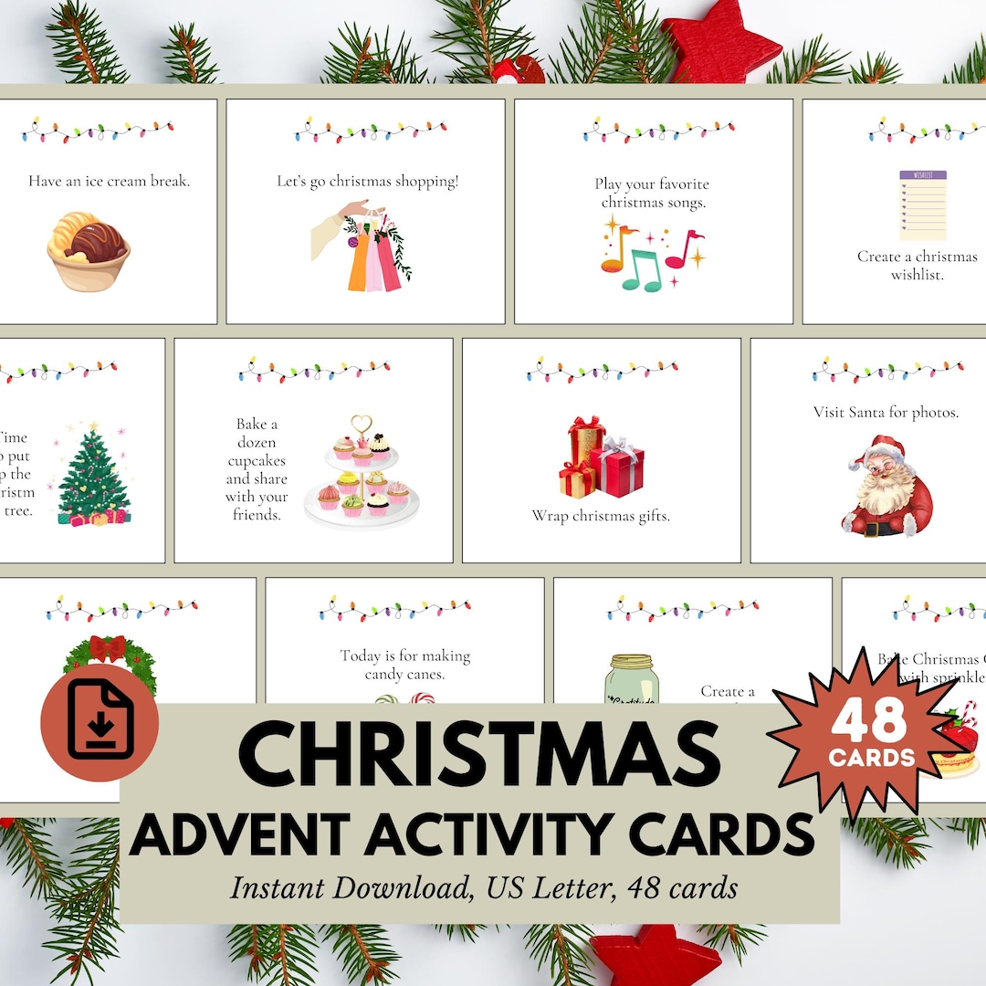Christmas Advent Calendar Activity Cards, Kids Holiday Countdown ...