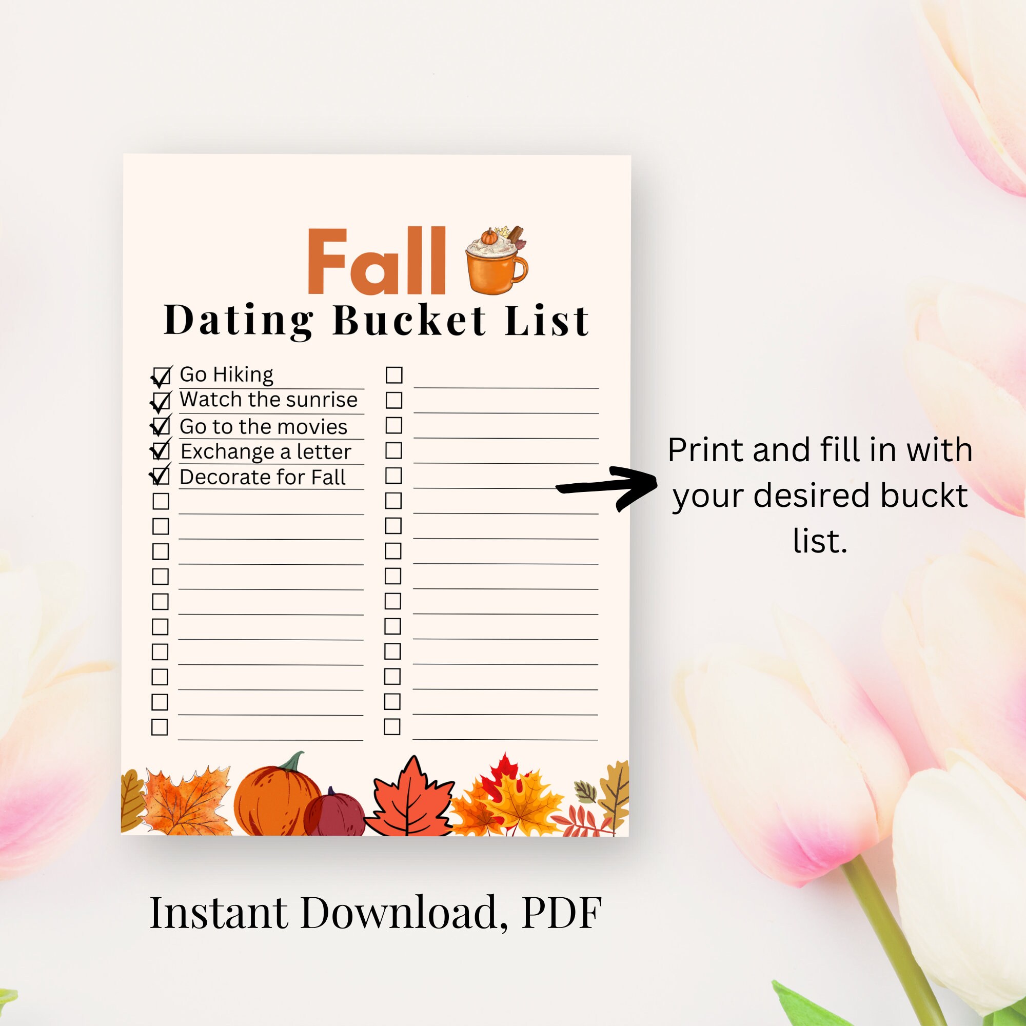 Fall Dating Bucket List for Couples, Fall Bucket List Printable, Autumn ...