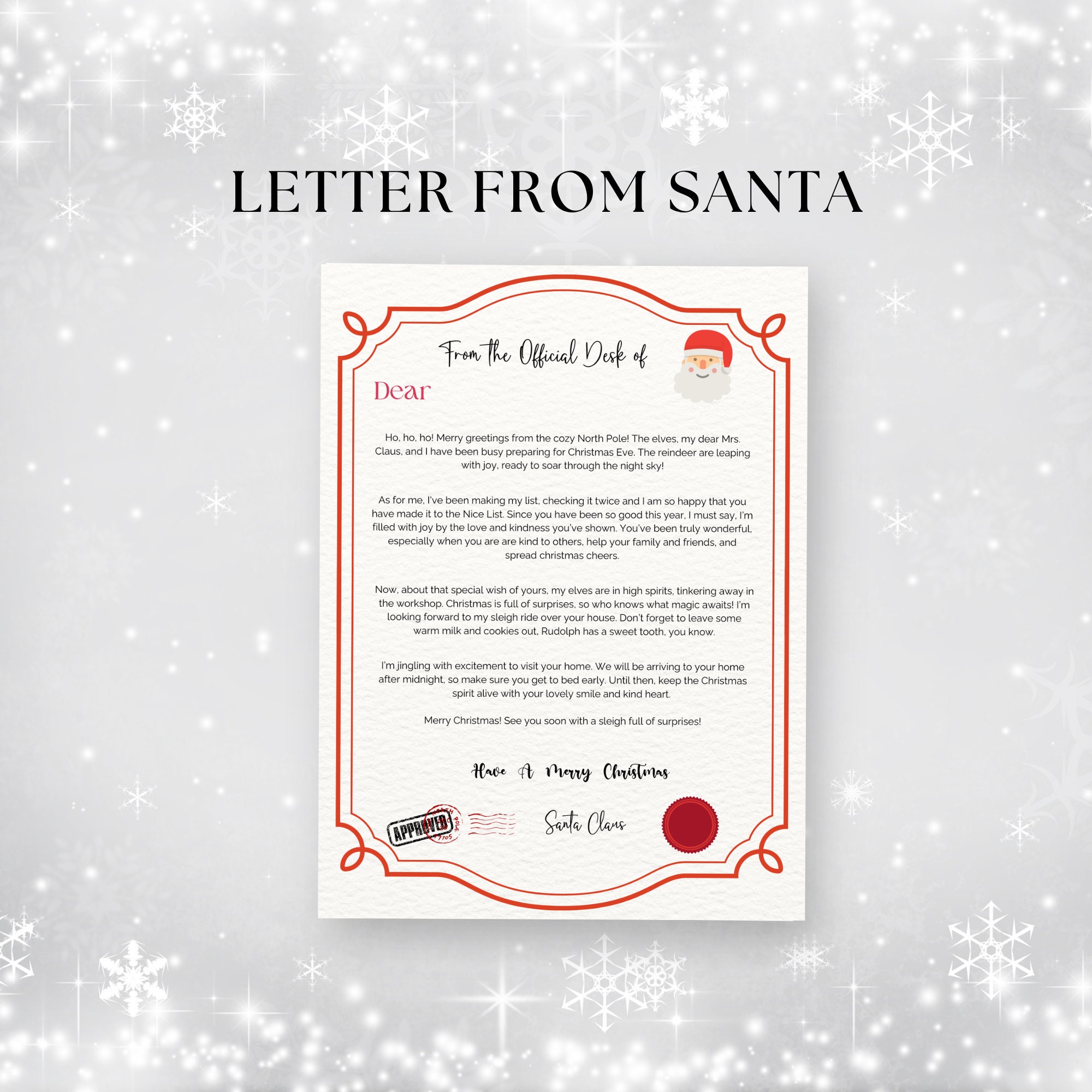 Personalized Wavy Printable Santa Letter, Nice List Certificate, North ...