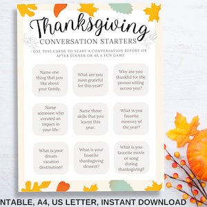 Printable Thanksgiving Conversation Cards, Family Celebration Game ...