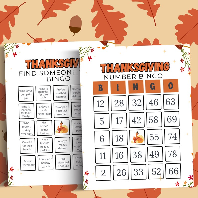 Thanksgiving Find the Guest Bingo , Number Bingo, Autumn Bingo ...