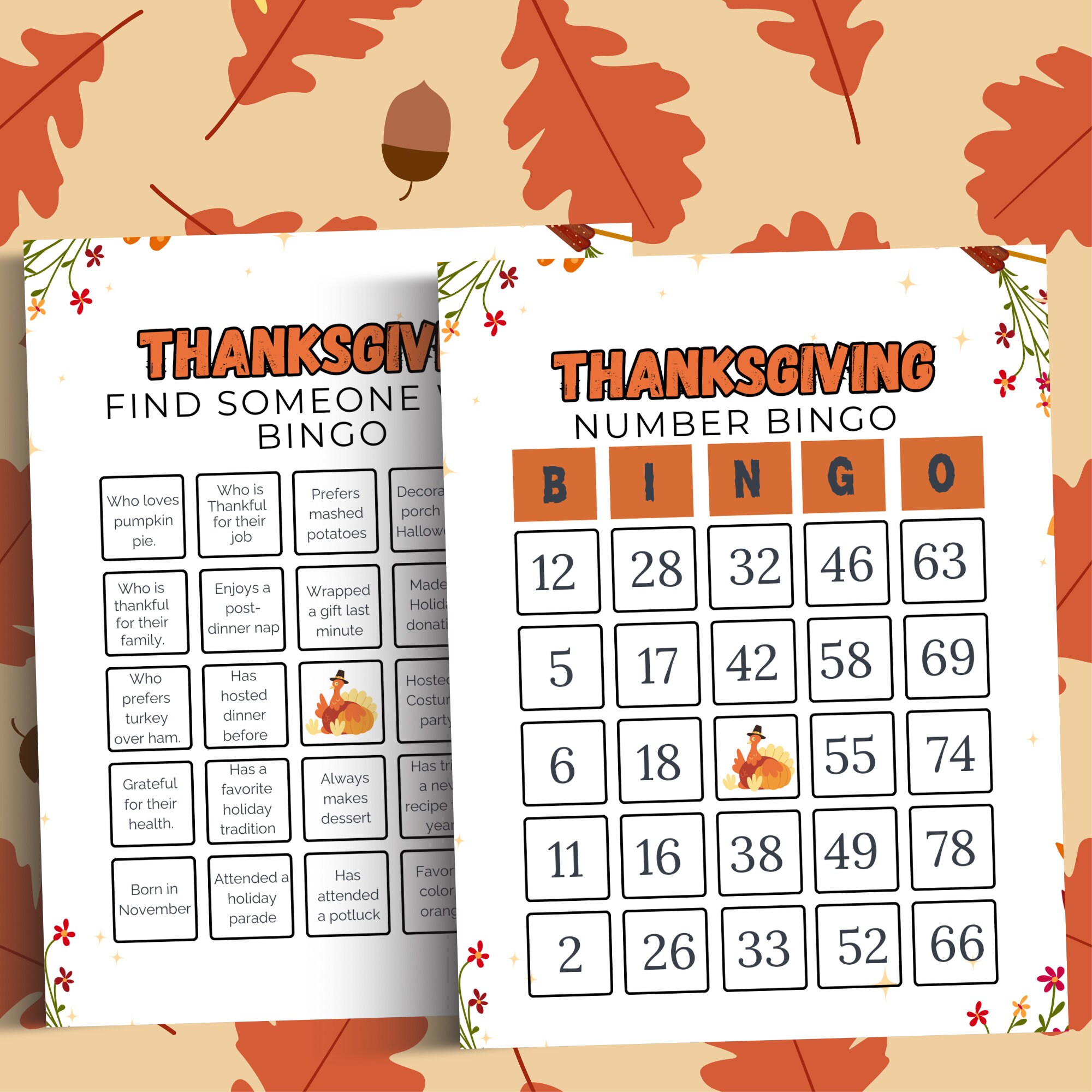 Thanksgiving Find the Guest Bingo , Number Bingo, Autumn Bingo ...