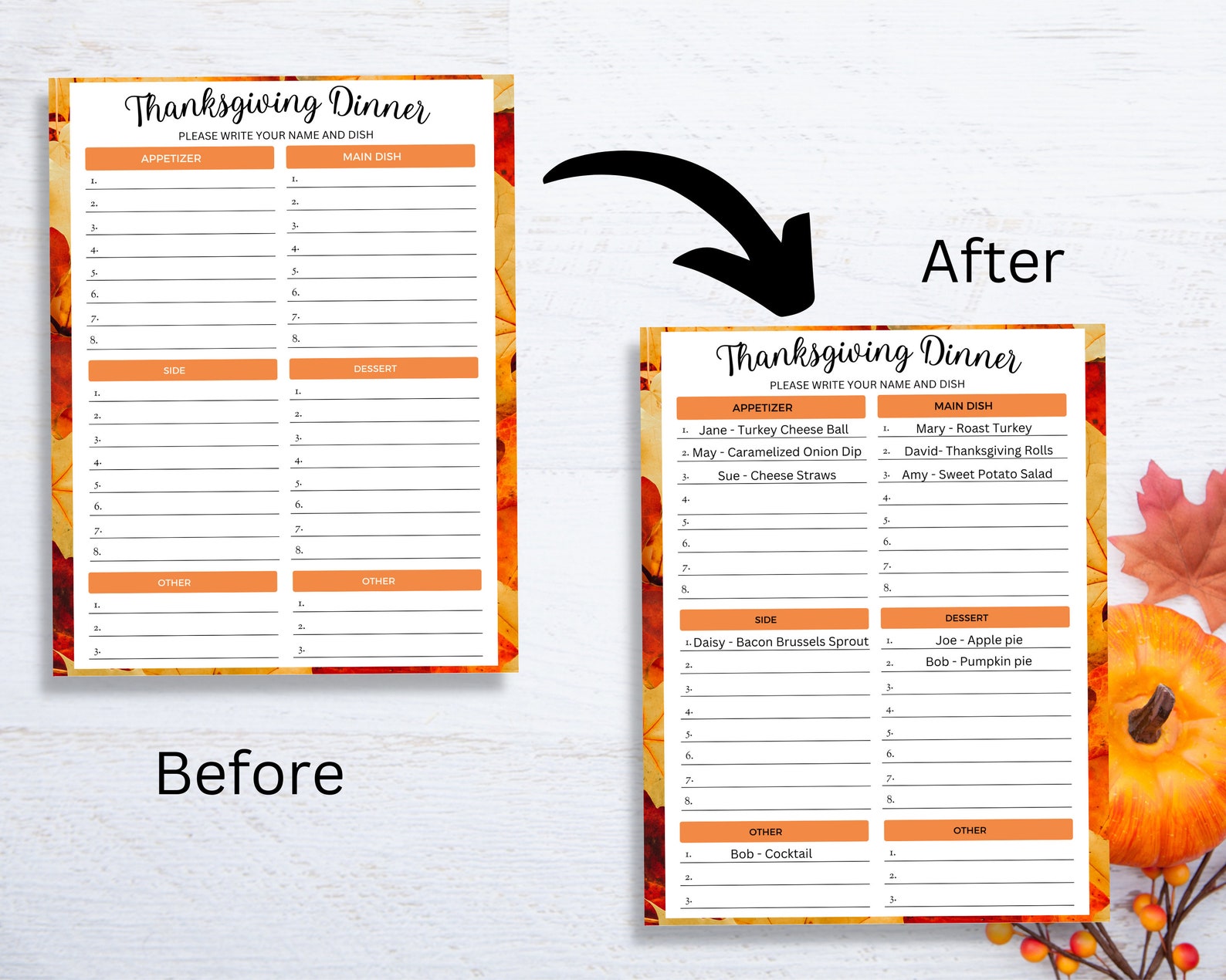 Printable Thanksgiving Potluck Sign up Sheet, Thanksgiving Dinner Sign ...