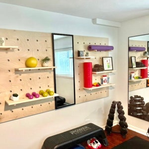 Modern Wooden Pegboard Wall Modular Floating Shelves for Playroom Gym or Retail Display 36 Inch ...