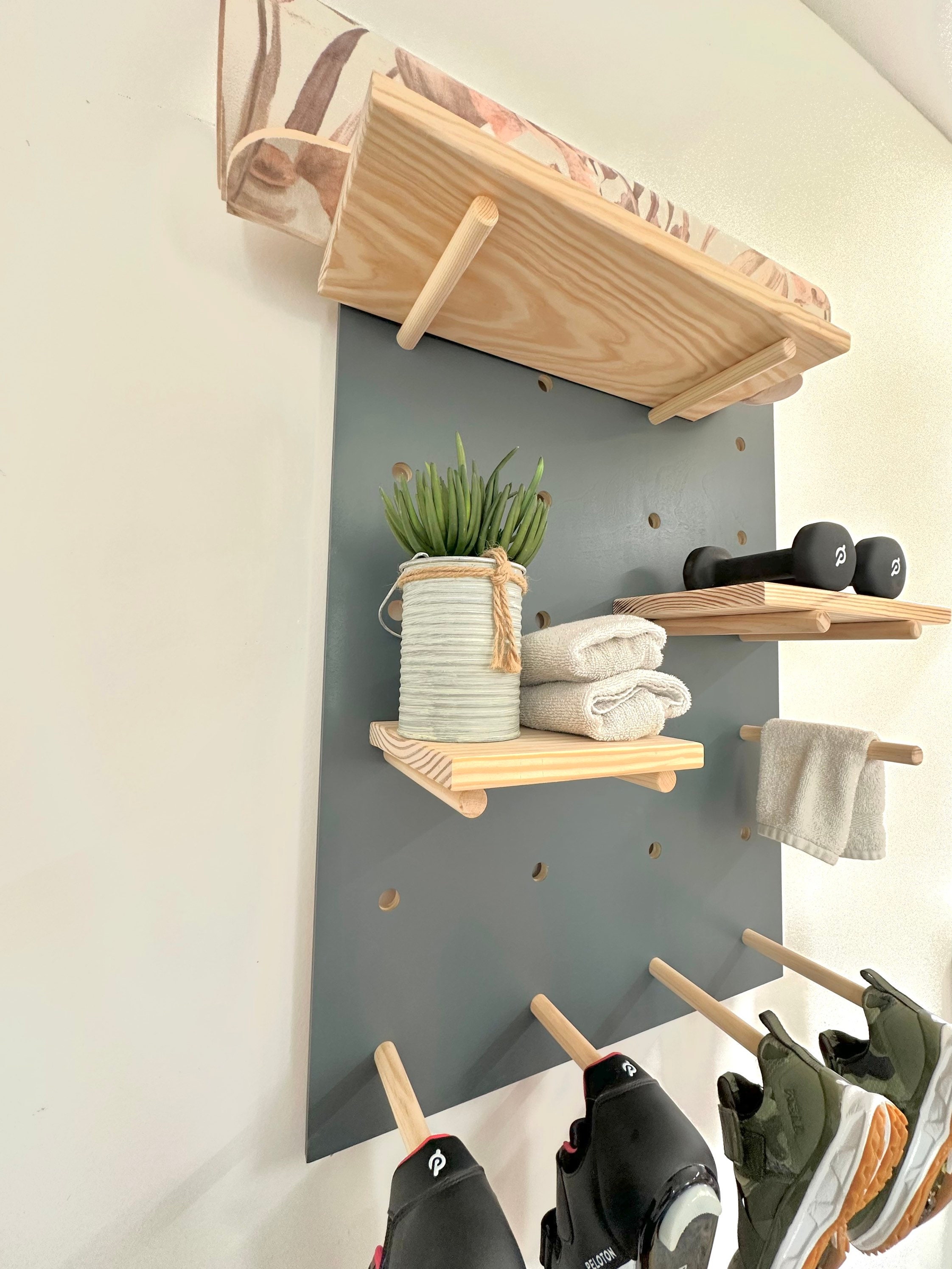 Modern Wood Peg Board Wall Shelf : Large Square 24 X - Etsy