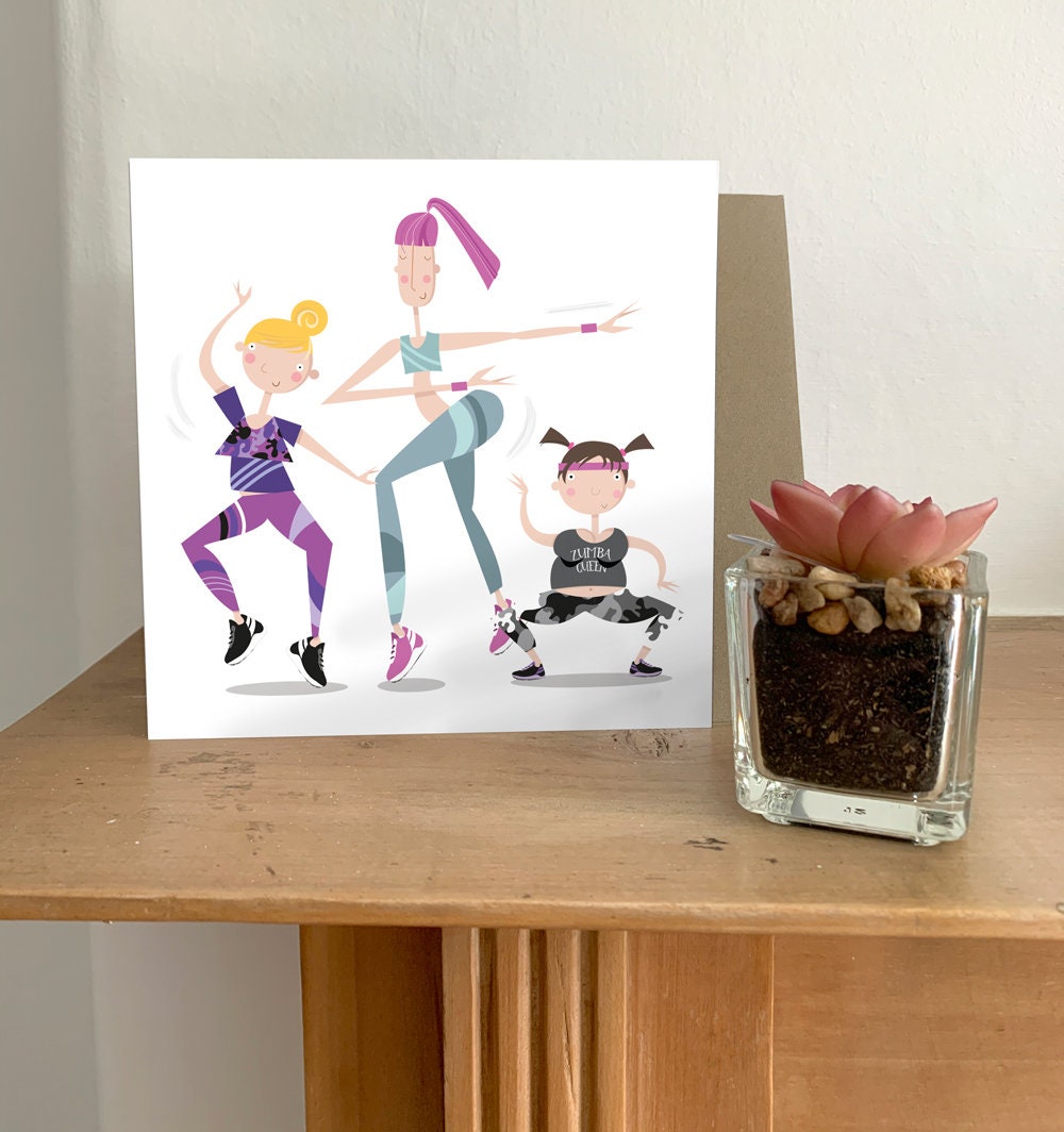 Three Zumba Dancers, Zumba Birthday Card, Dancing Card, Trio of Fitness ...