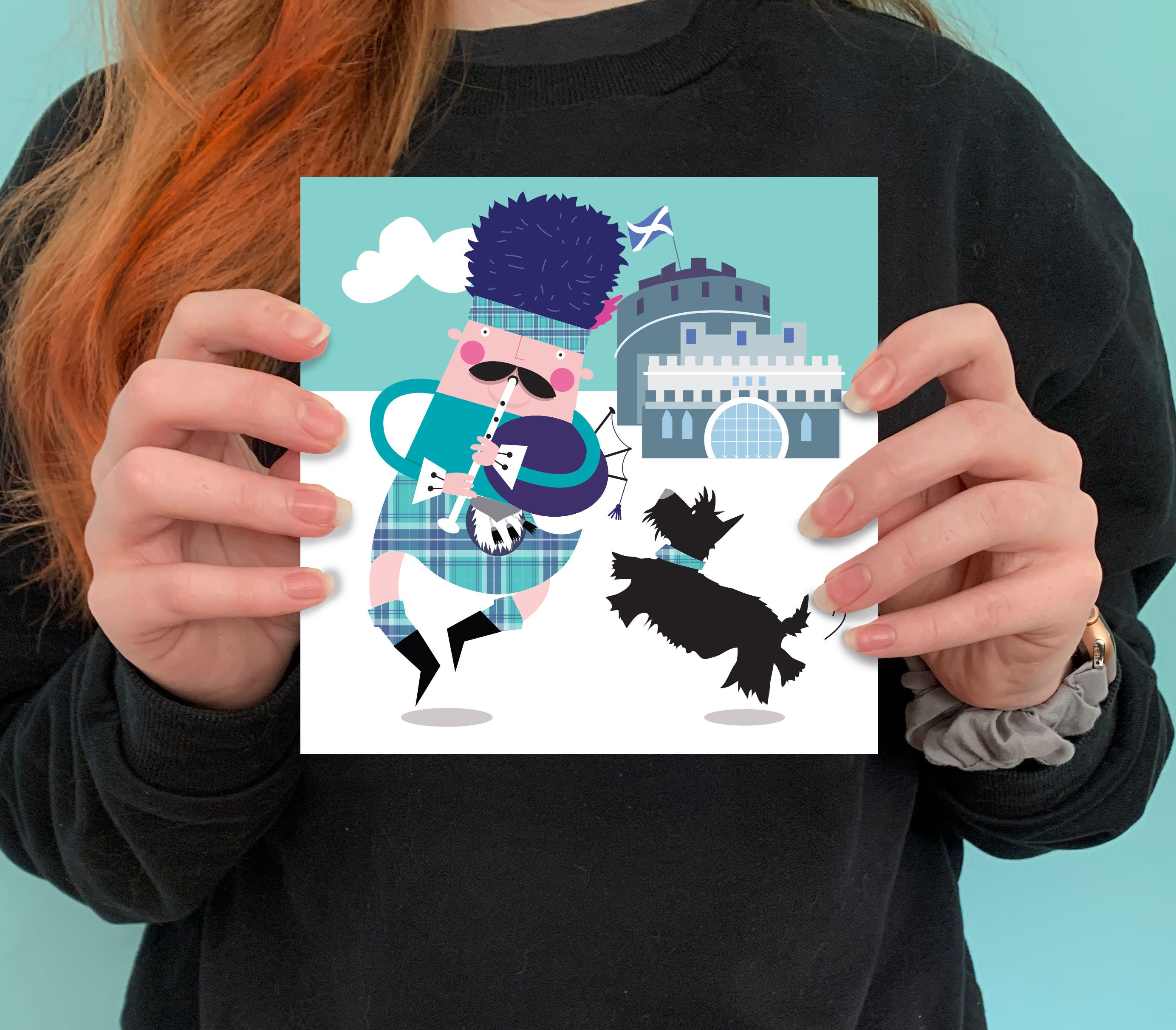 Piper and Scottie Dog Card, Bagpipes, Bagpiper and Scotty Dog Blank ...