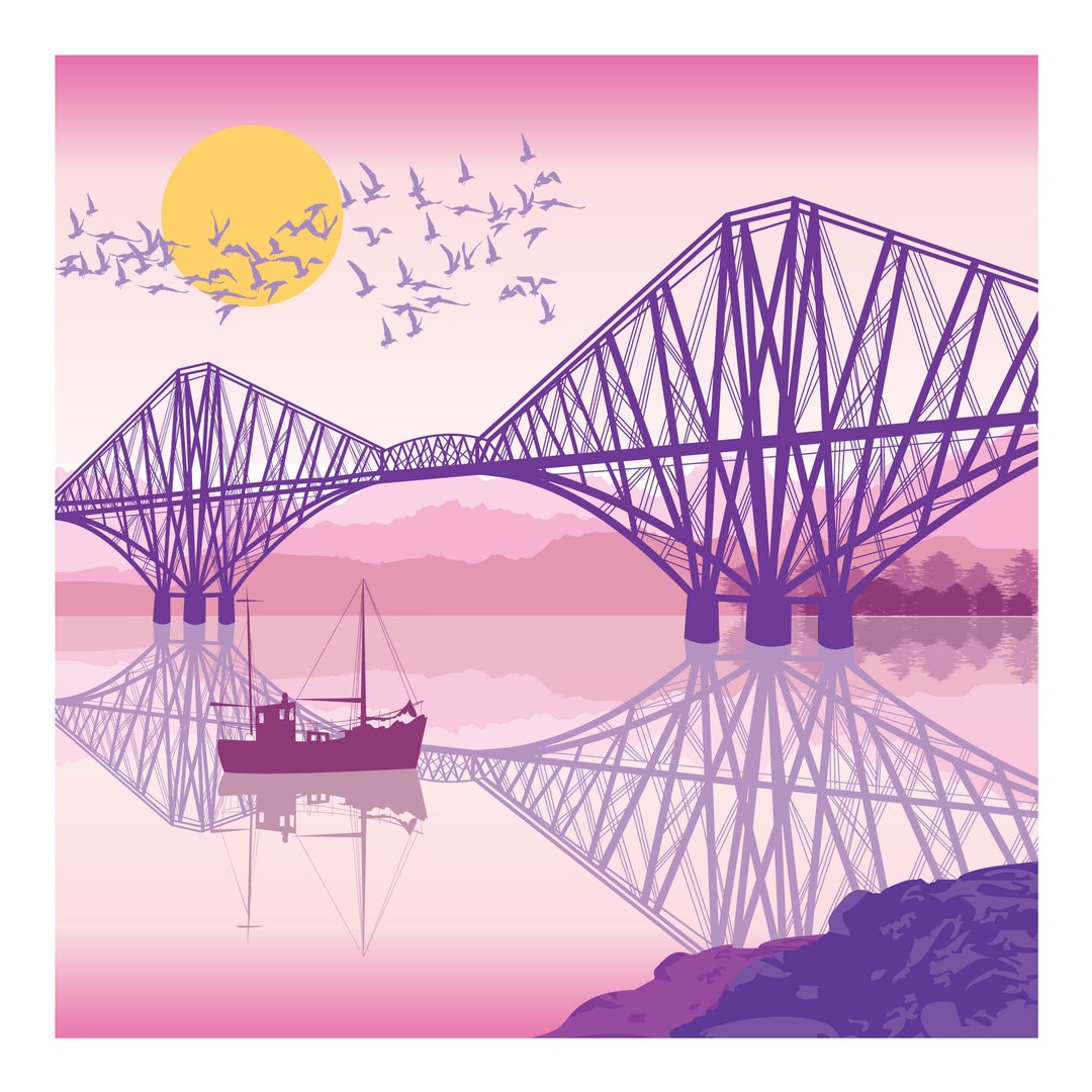 Forth Bridge Art Print, Forth Rail Bridge Wall Art, Graphic Print, Dusk ...