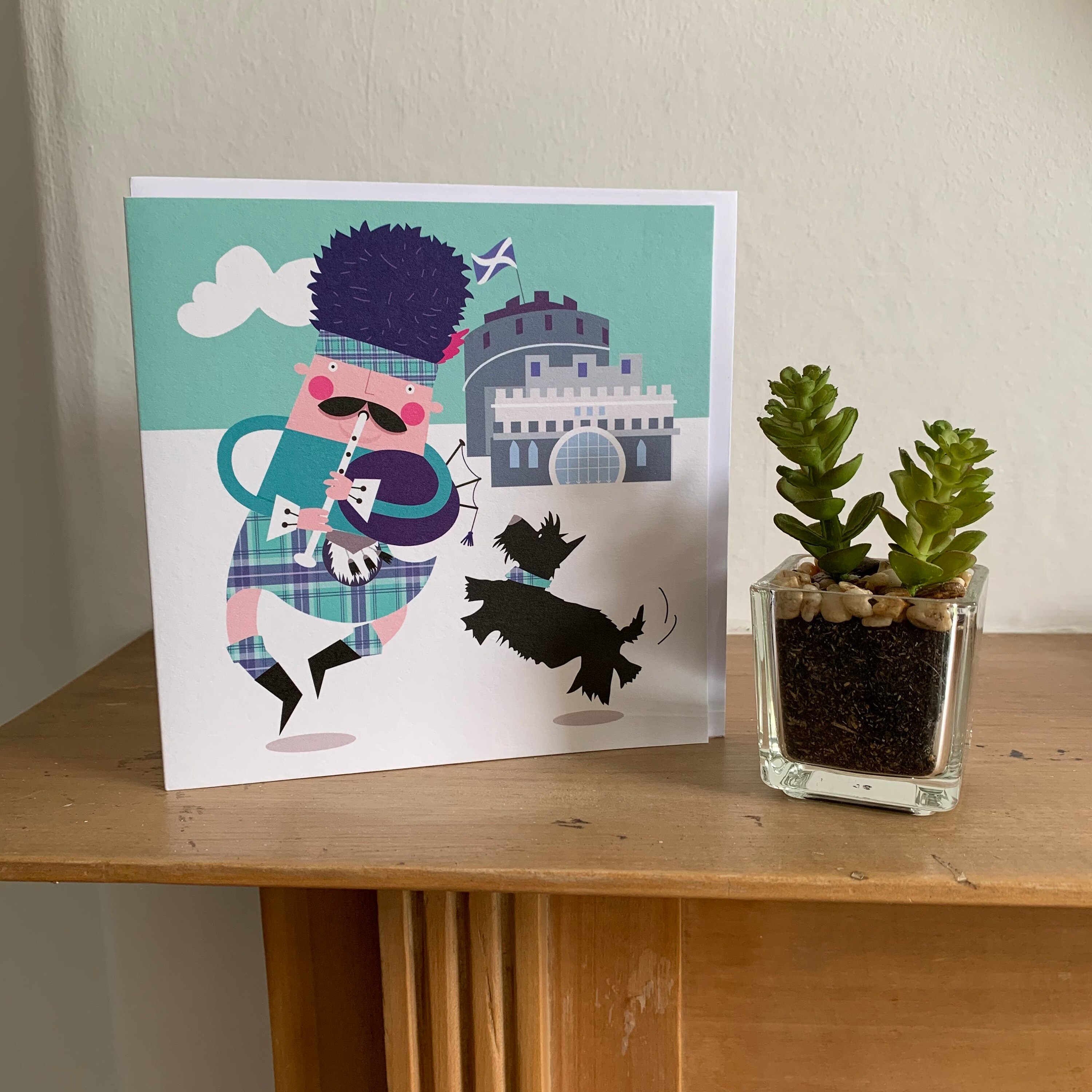 Piper and Scottie Dog Card, Bagpipes, Bagpiper and Scotty Dog Blank ...