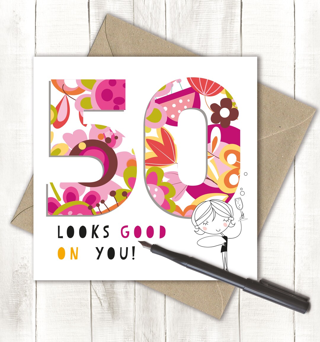 50 Looks Good on You! 50th Birthday Card, Fifty and Fabulous Card ...