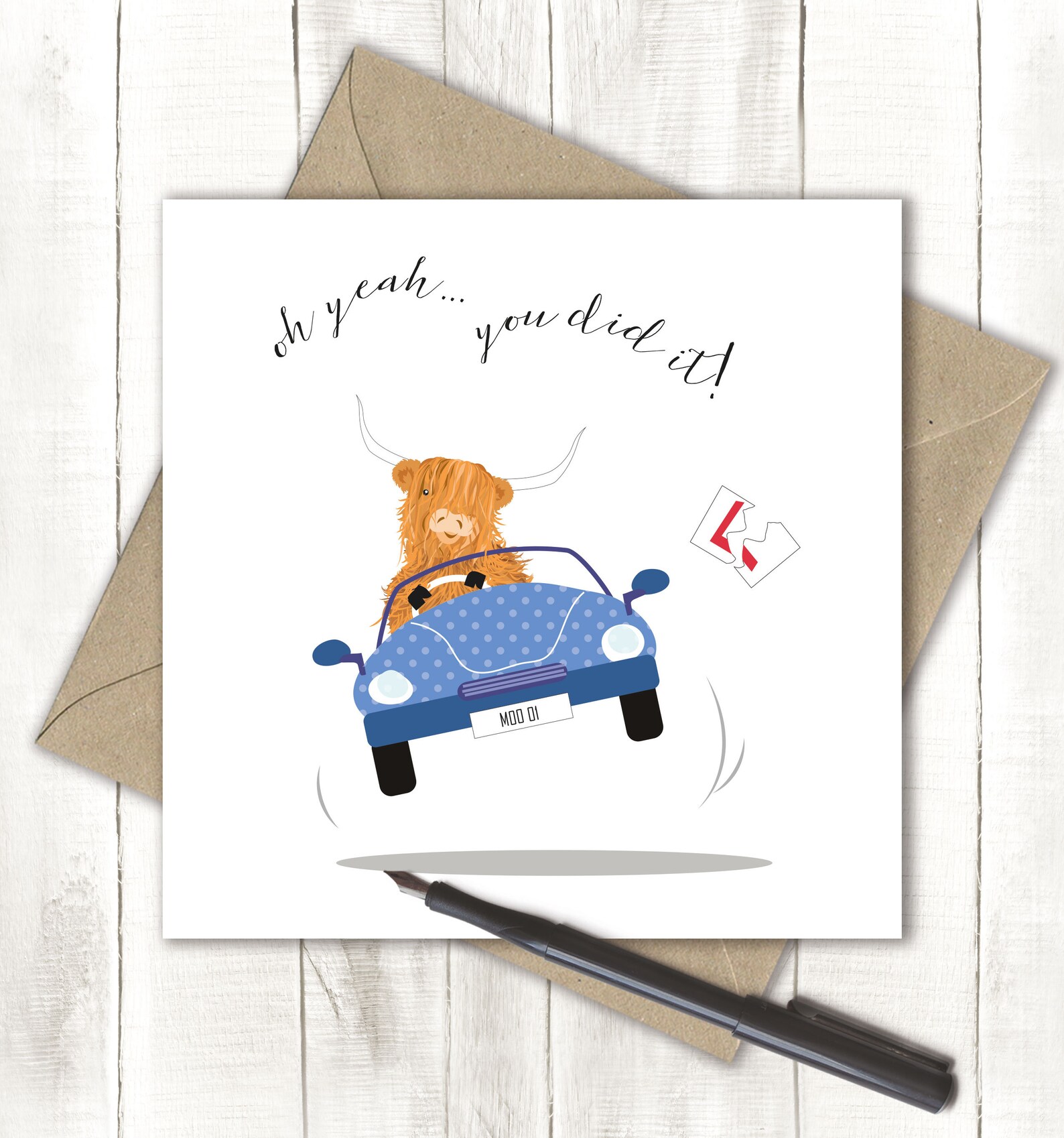 Oh Yeah You Did It Driving Test Pass Card Highland Cow | Etsy