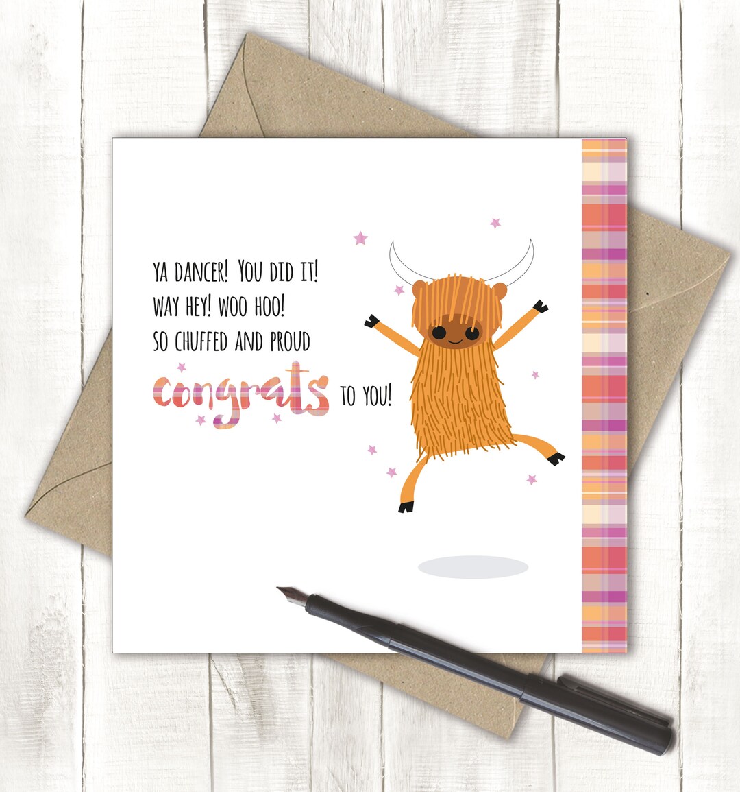 Scottish Congratulations Card Featuring a Fun Highland Cow. - Etsy