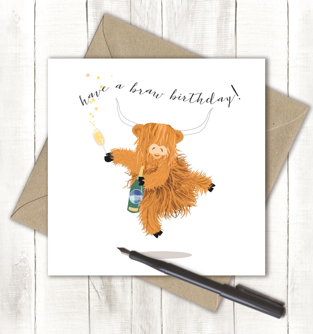 Have a Braw Birthday Highland Coo Card, Cute Highland Cow Scottish ...