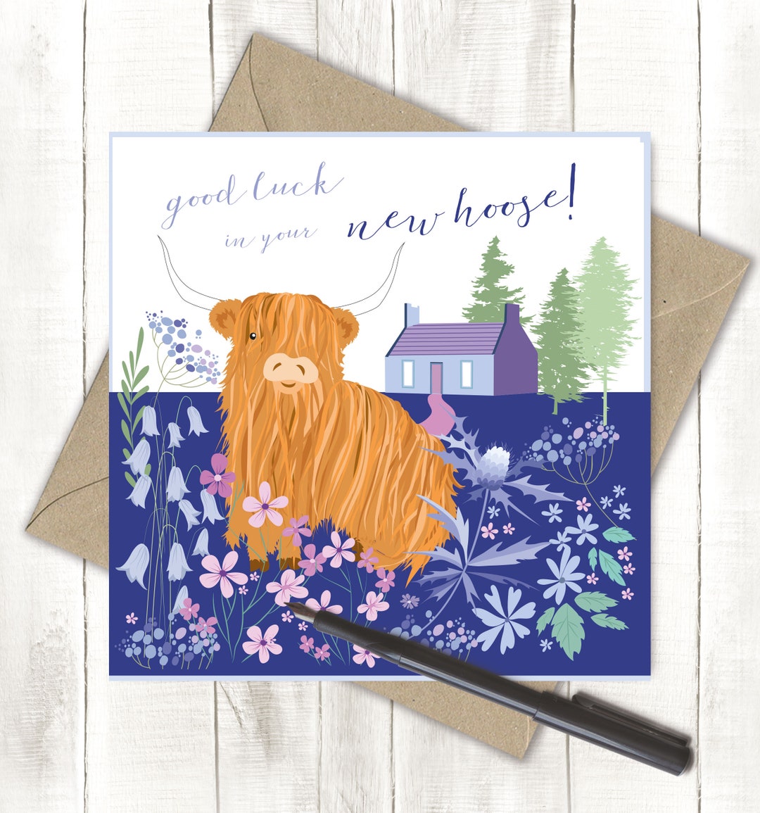 Highland Cow New Home Greeting Card, Scottish Good Luck Card - Etsy UK