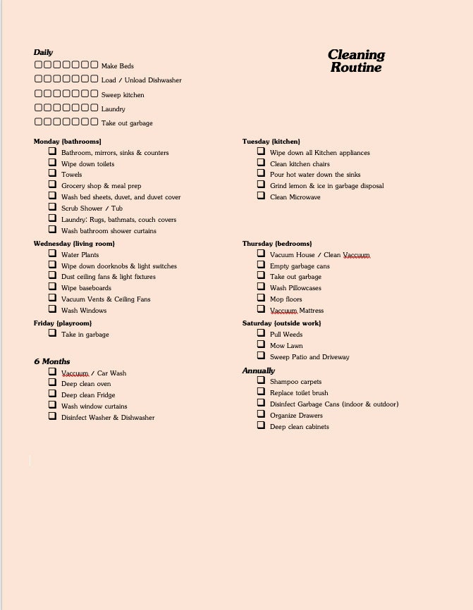 Cleaning Routine Checklist / Clean Simple One Page Retro Design - Etsy