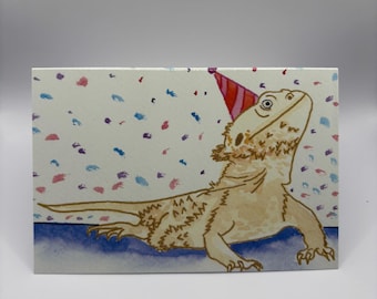 Bearded Dragon Birthday Card, Birthday Party Hat and Balloons, Bearded ...
