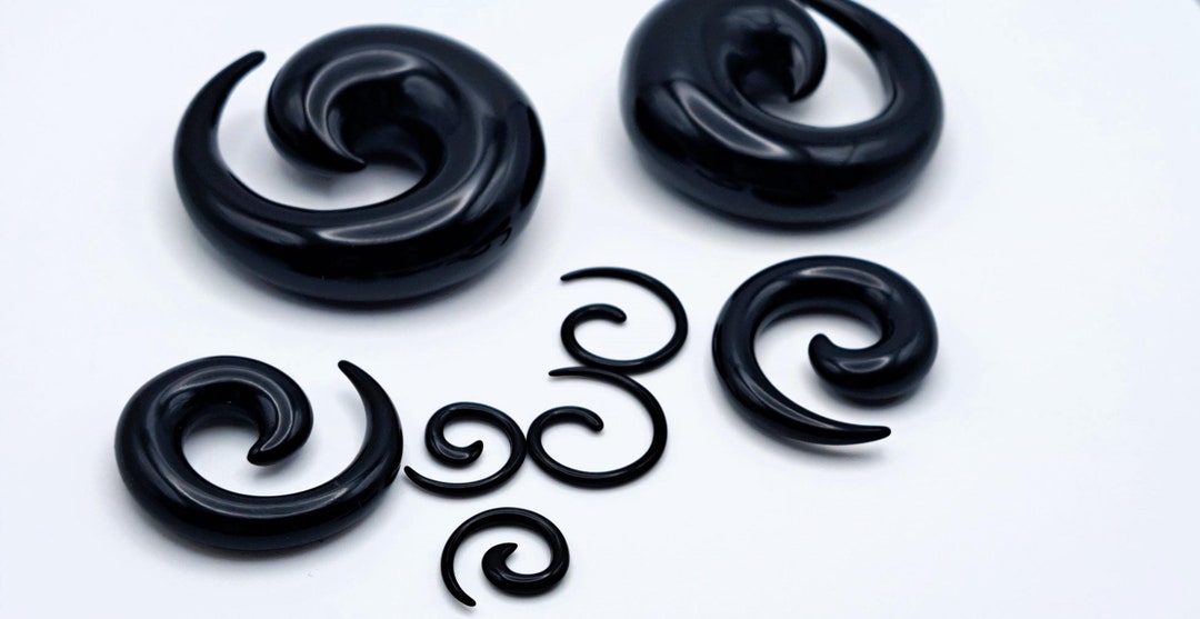 Pair Black Silicone Ear Spiral Tapers Plug Tunnels Gauge Hanging ...