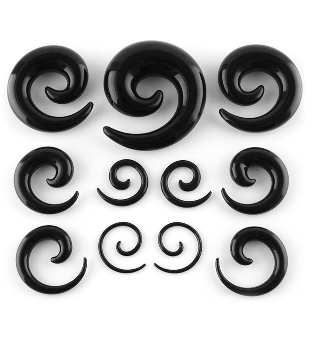 Pair Black Silicone Ear Spiral Tapers Plug Tunnels Gauge Hanging ...