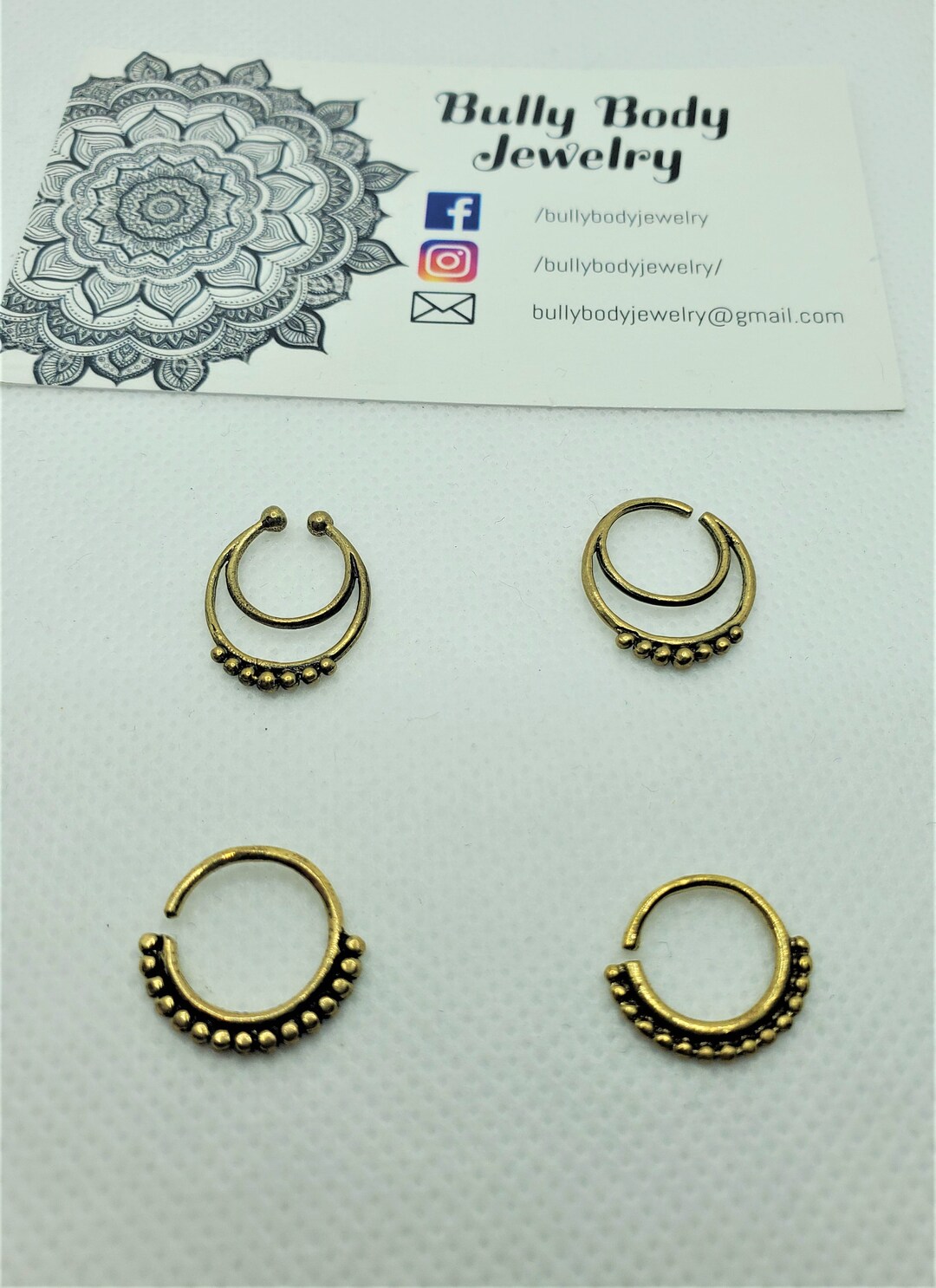 16G Horseshoe Triple Stacked Septum Ring Pincher Gold Layer Nose Ring ...