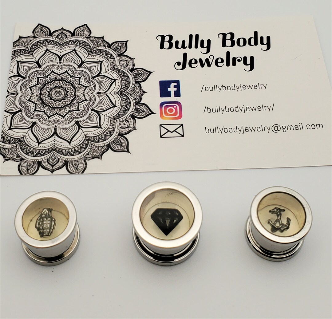 Pair Silver GRENADE DIAMOND Plugs Tunnels 12mm 14mm Transparent Metal ...