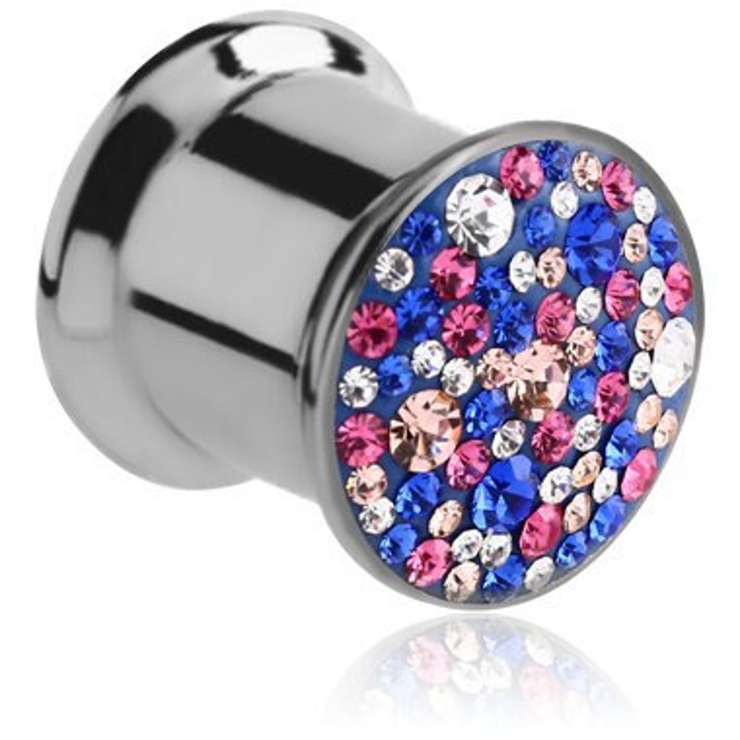 Pair Crystalline Metal Tunnel Steel Ear Gauge Flesh Box Plug Spacer ...