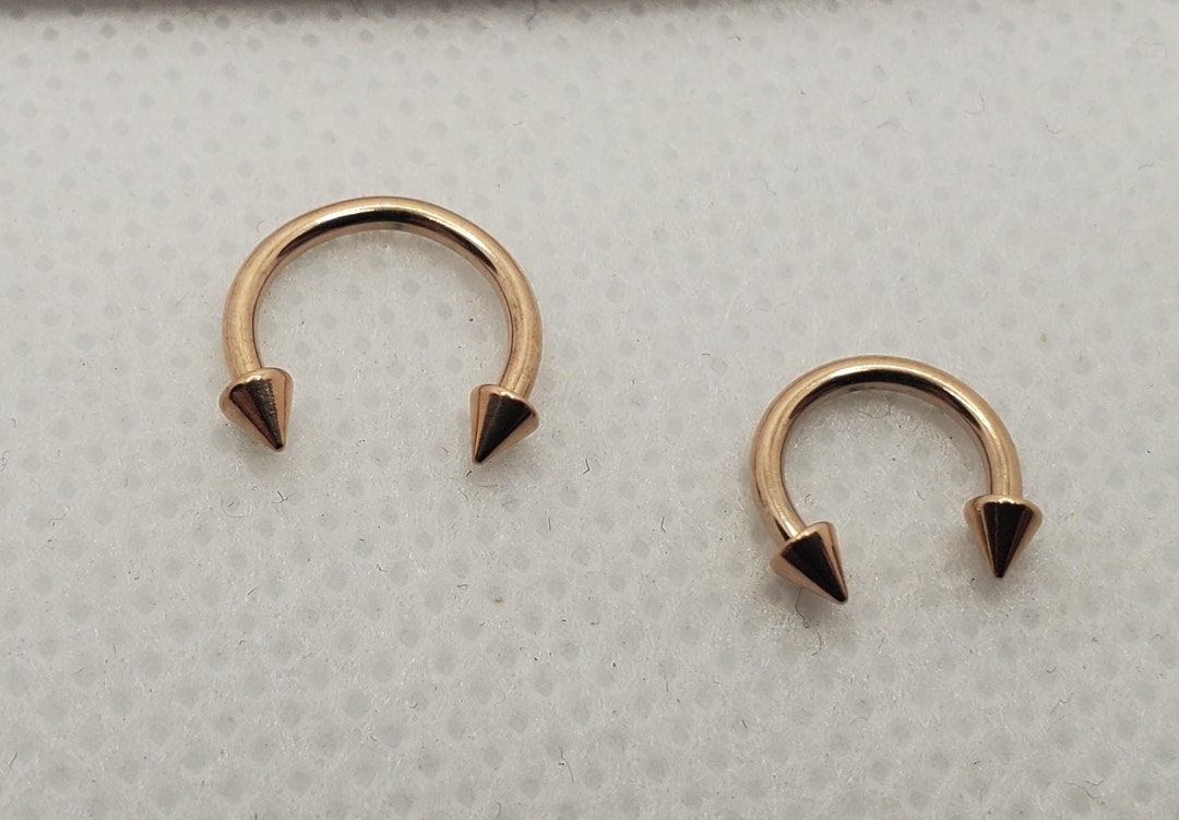 16G Rose Gold Horseshoe Septum Ring Earring Pincher Barbell Spike Cone ...