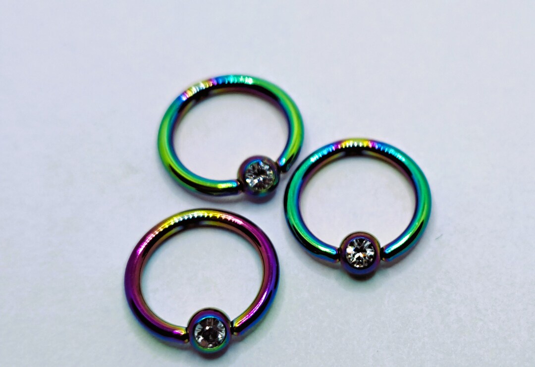 16G Rainbow Hoop Ring Barbell Piercing Small Ear Tragus Cartilage Tiny ...