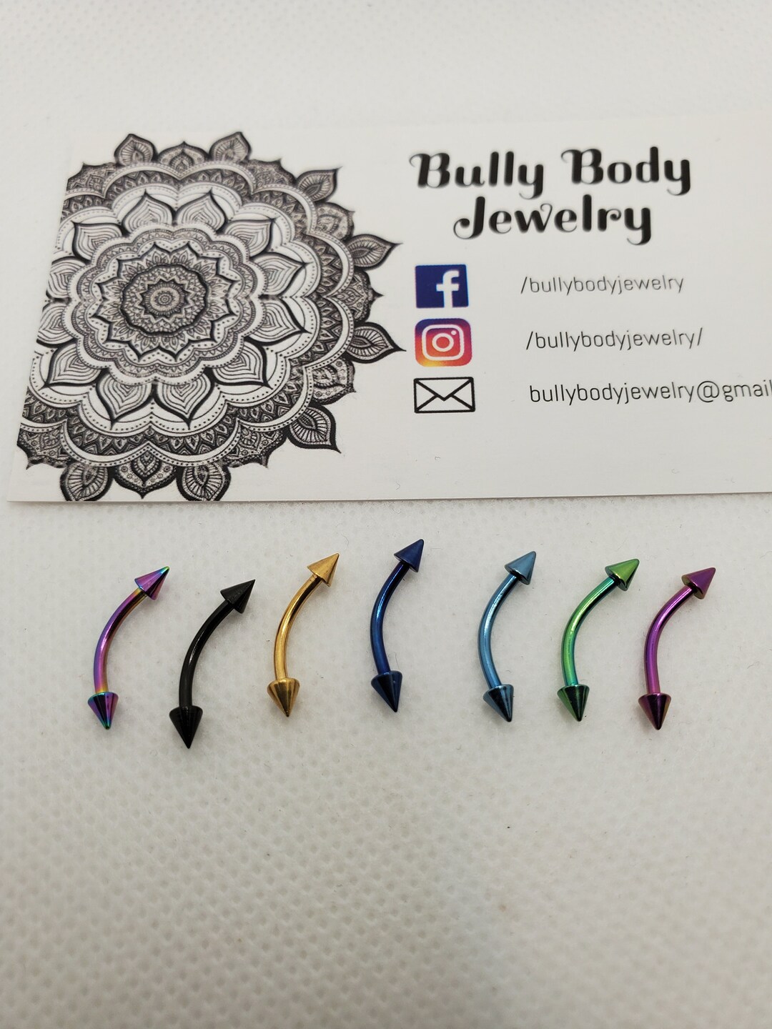 16G Curved Spiked Barbell Earring Black Rainbow Green Blue Pink Gold ...