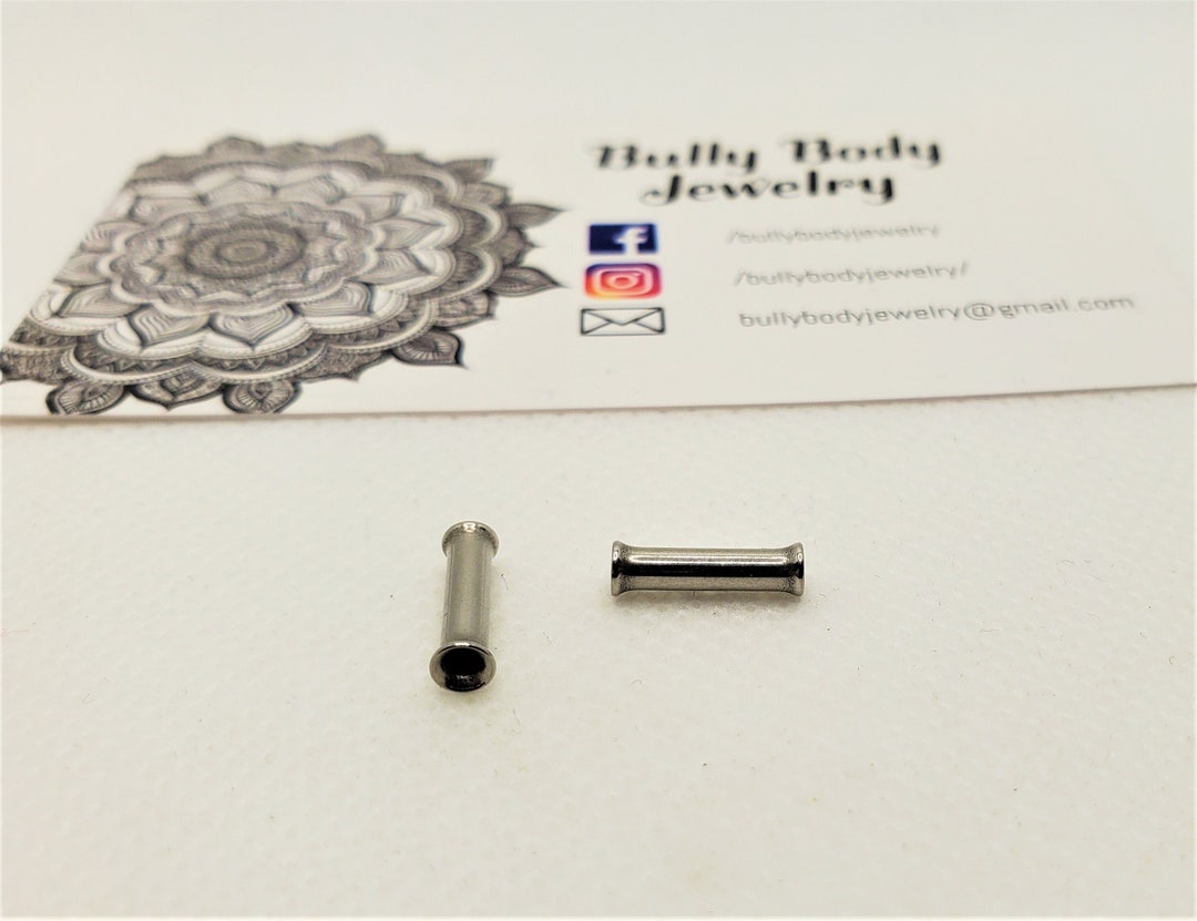 Pair Small Tunnels Steel Silver Double Flared Ear Gauges Plugs Spacers ...