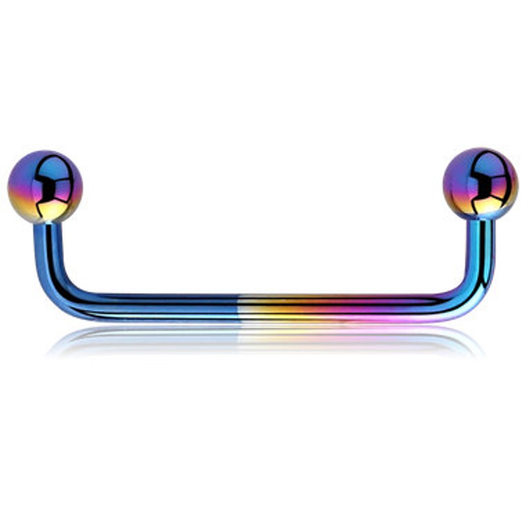 16G Rainbow Titanium Surface Staple Bar Barbell 12mm Piercing Body ...