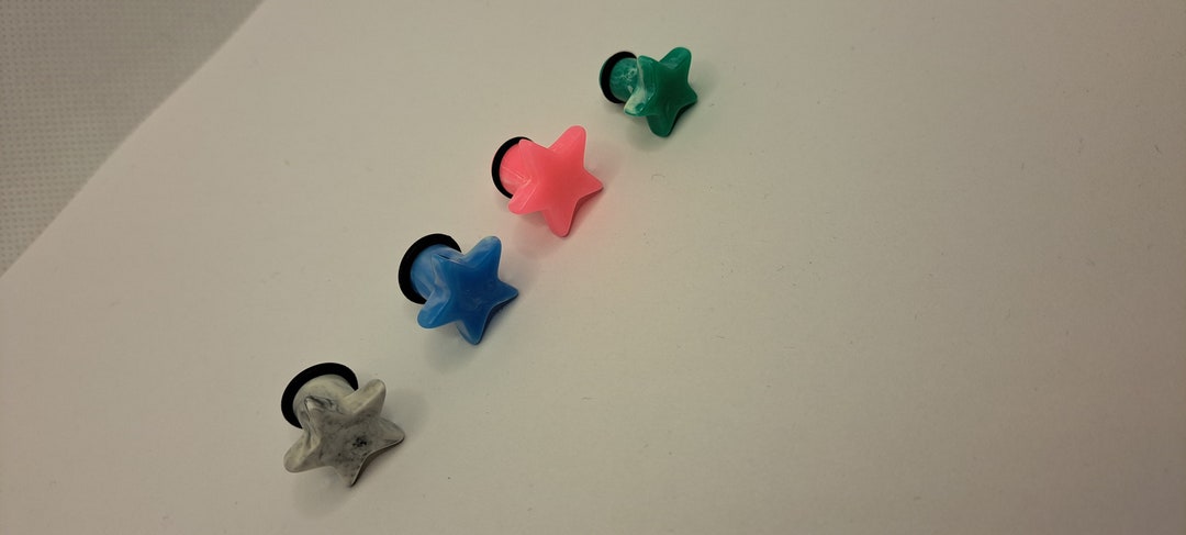 Glitter Star Acrylic Plugs 0g 00g | Pair Flesh Tunnels Gauges ...