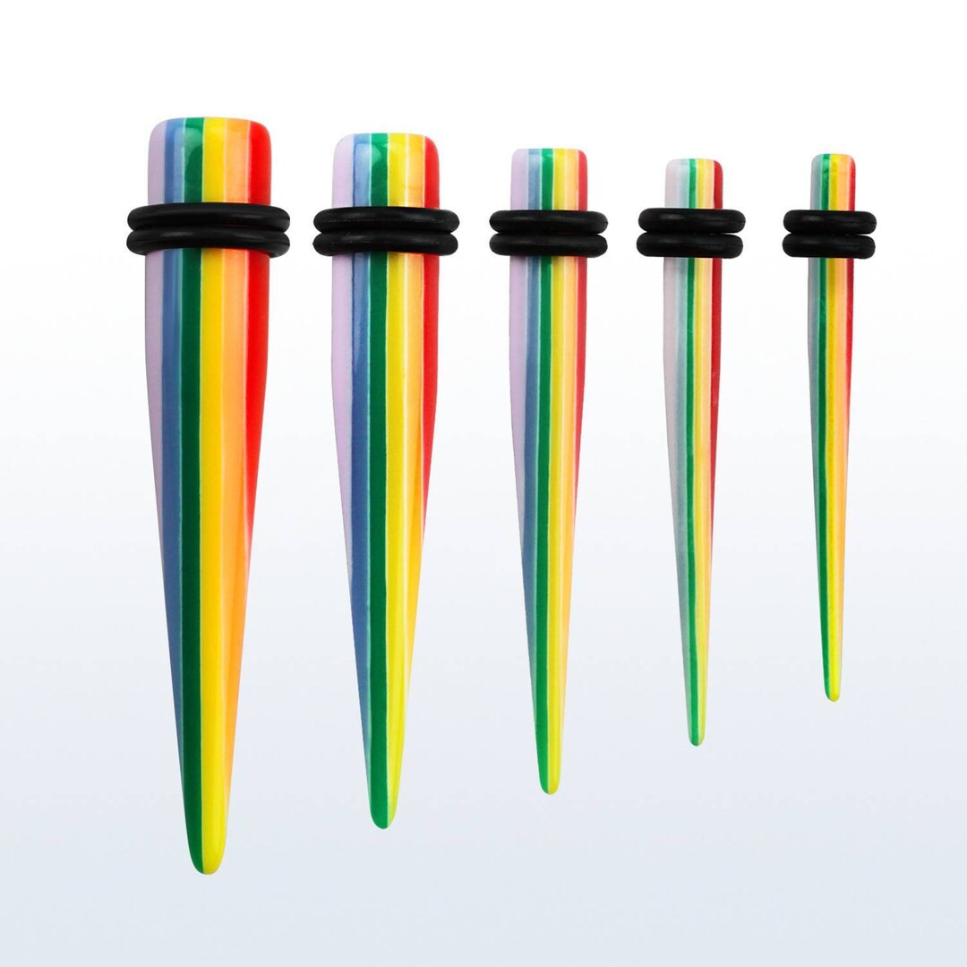 Pair Rainbow Acrylic Tapers Tunnels Ear Gauges Stretcher Plugs Expander ...