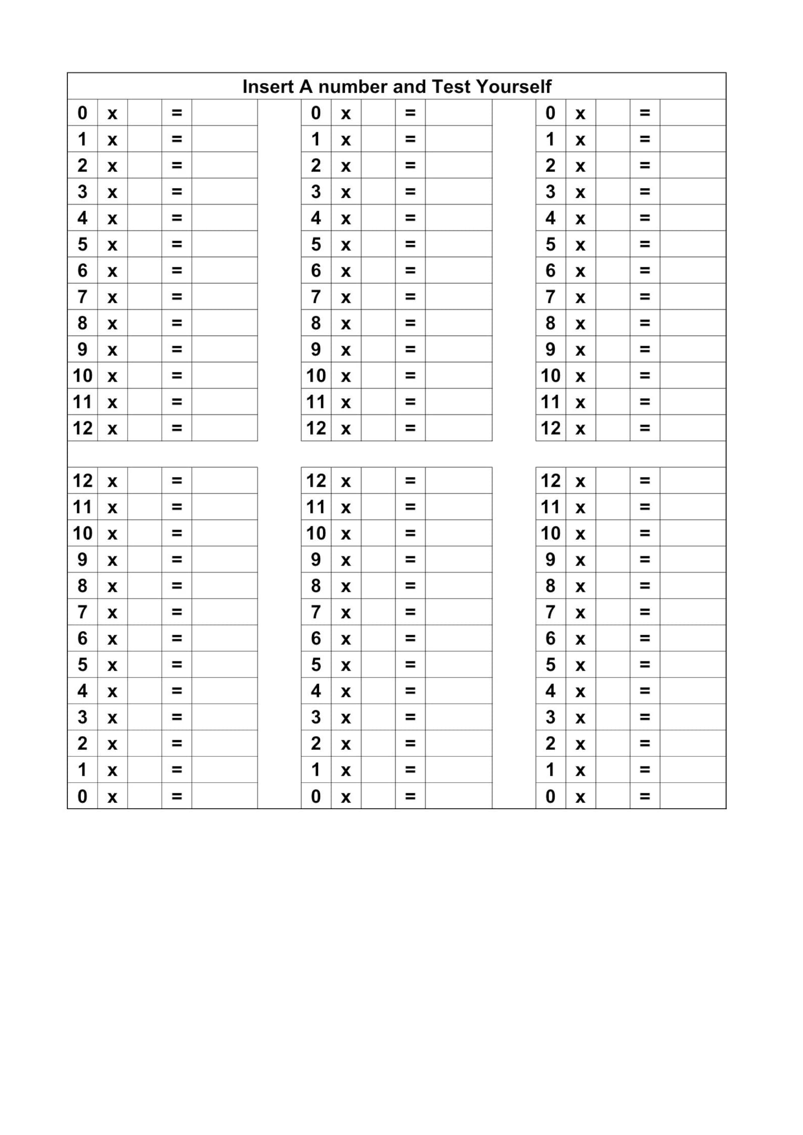 Multiplication Table 1x to 10x / Fun Multiplicatin Table Practice Sheet ...