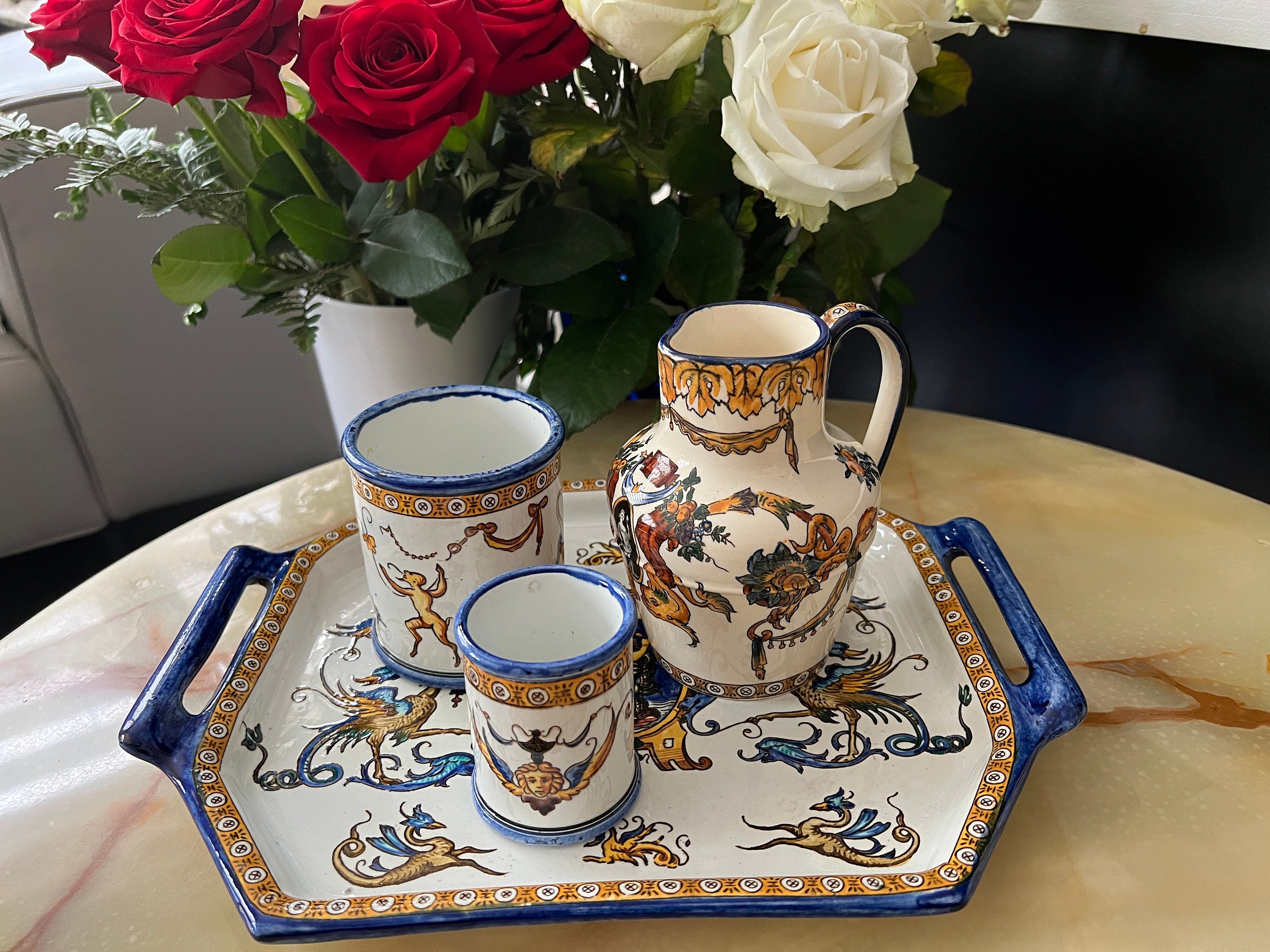 Gien Earthenware Set 4 Elements Renaissance Pattern White Background - Etsy