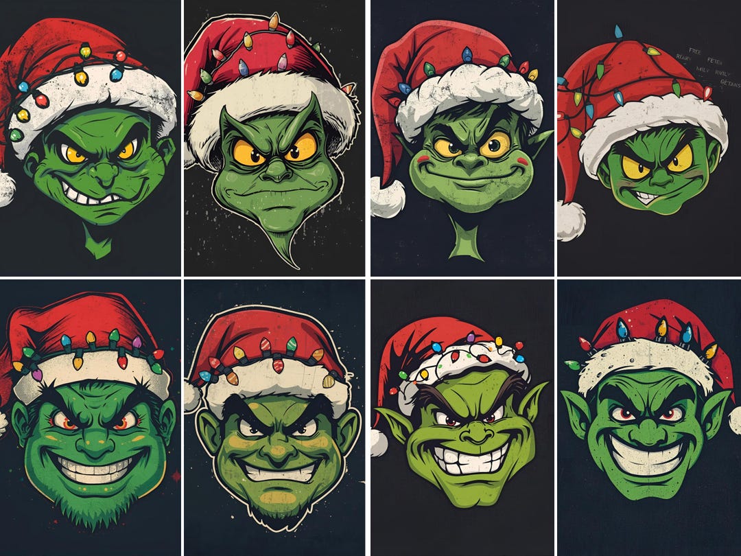 Retro Green Holiday Character PNG Bundle: 16 Christmas Digital Files ...