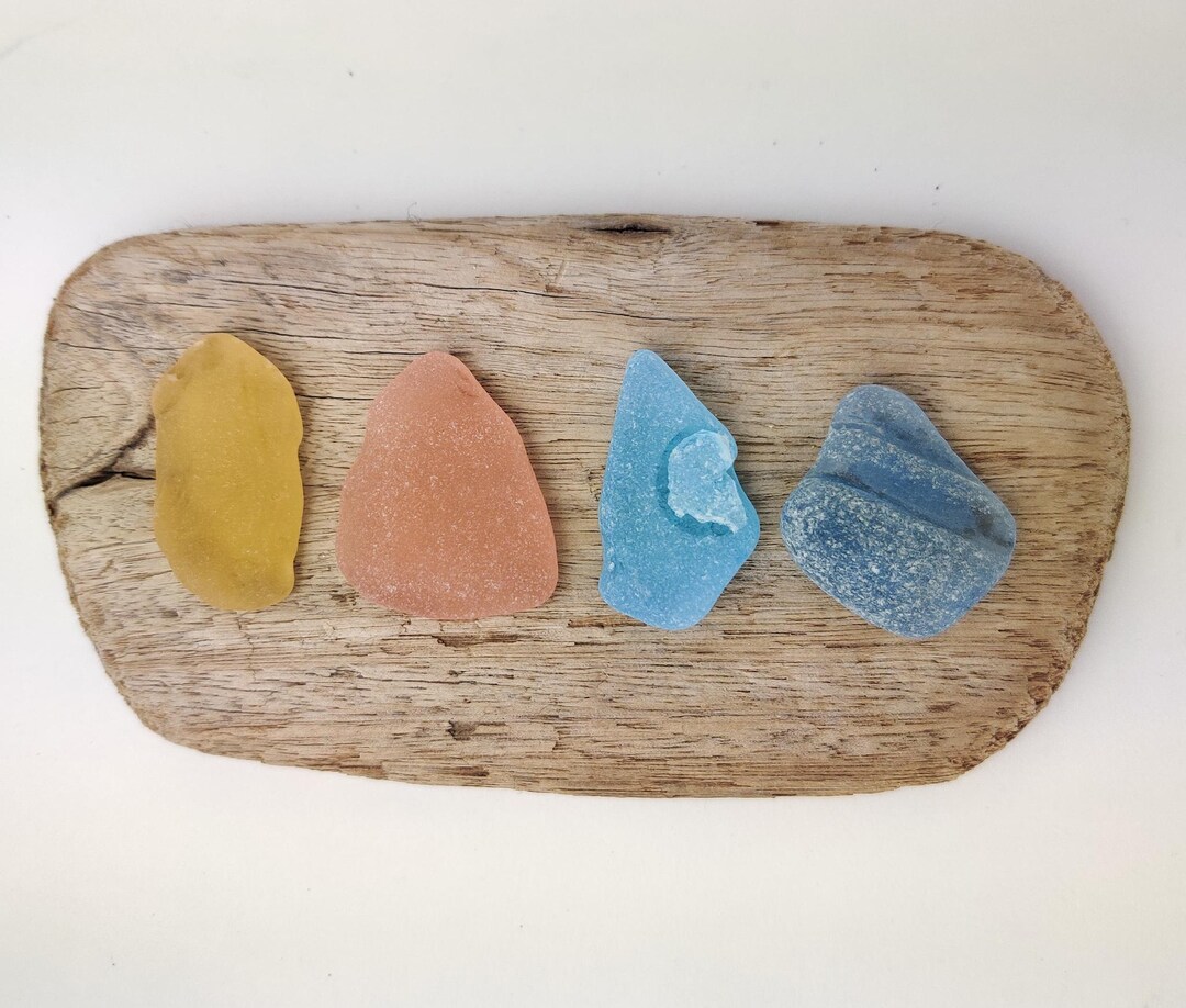 Set of 4 Rare Jewelry Grade Sea Glass Pieces, 1 1/4'' Genuine Thick Sea ...