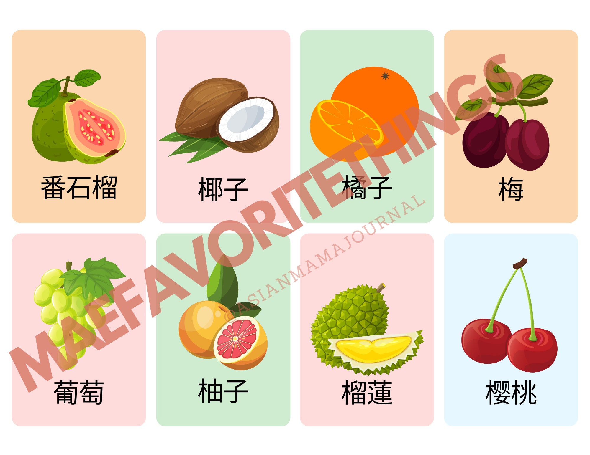TRADITIONAL MANDARIN | Fruits Flash Cards | Printable MANDARIN Flash ...
