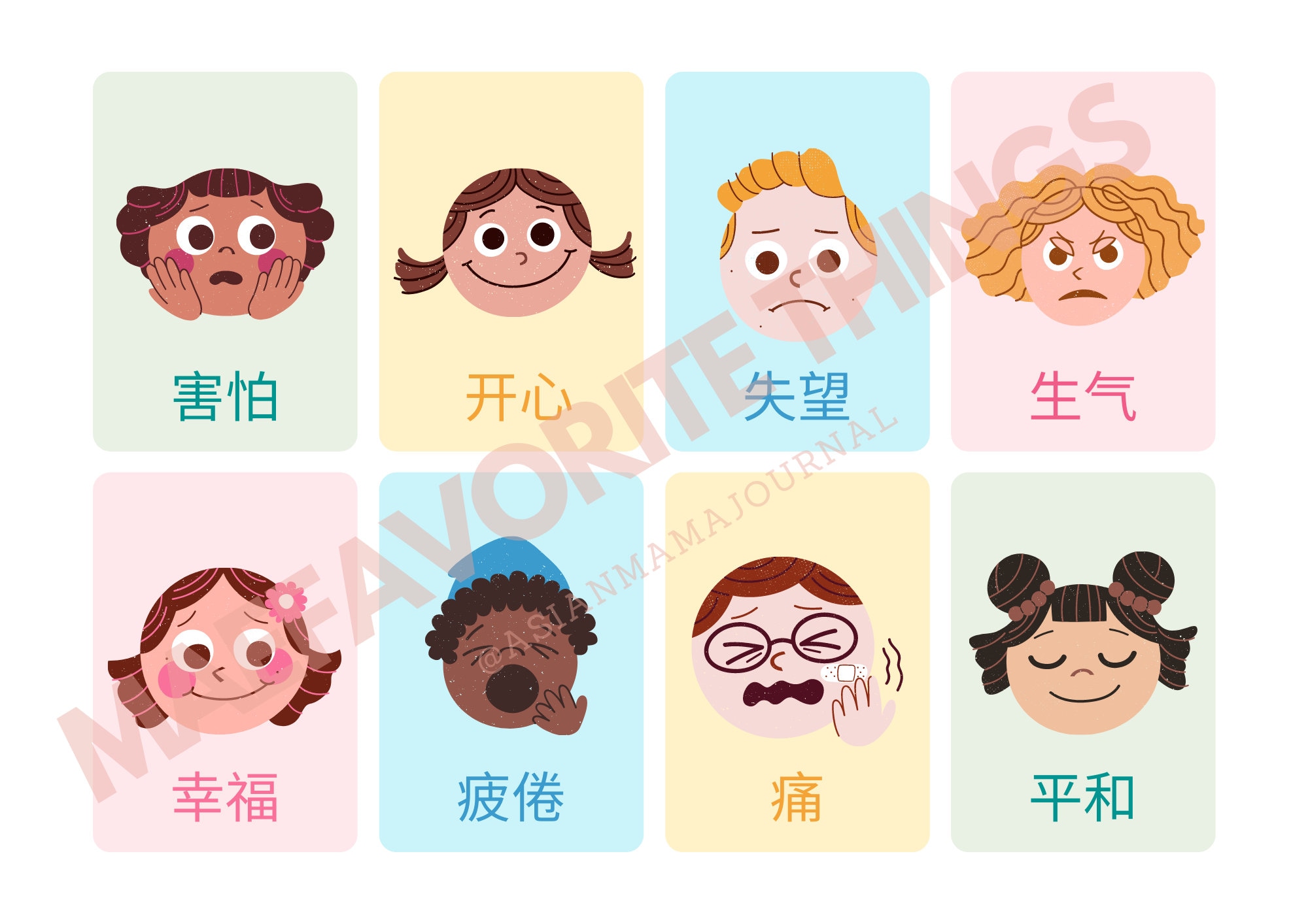 SIMPLIFIED MANDARIN | Emotions Flash Cards | Card-sized Printable ...