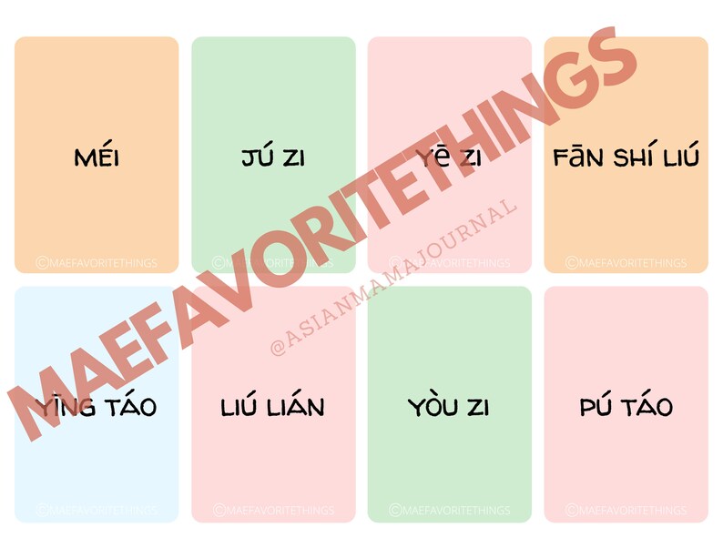 SIMPLIFIED MANDARIN Fruits Flash Cards Printable MANDARIN - Etsy