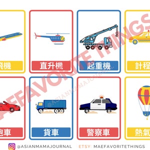 TRADITIONAL CANTONESE | Transportation Flash Cards | Printable Mandarin ...