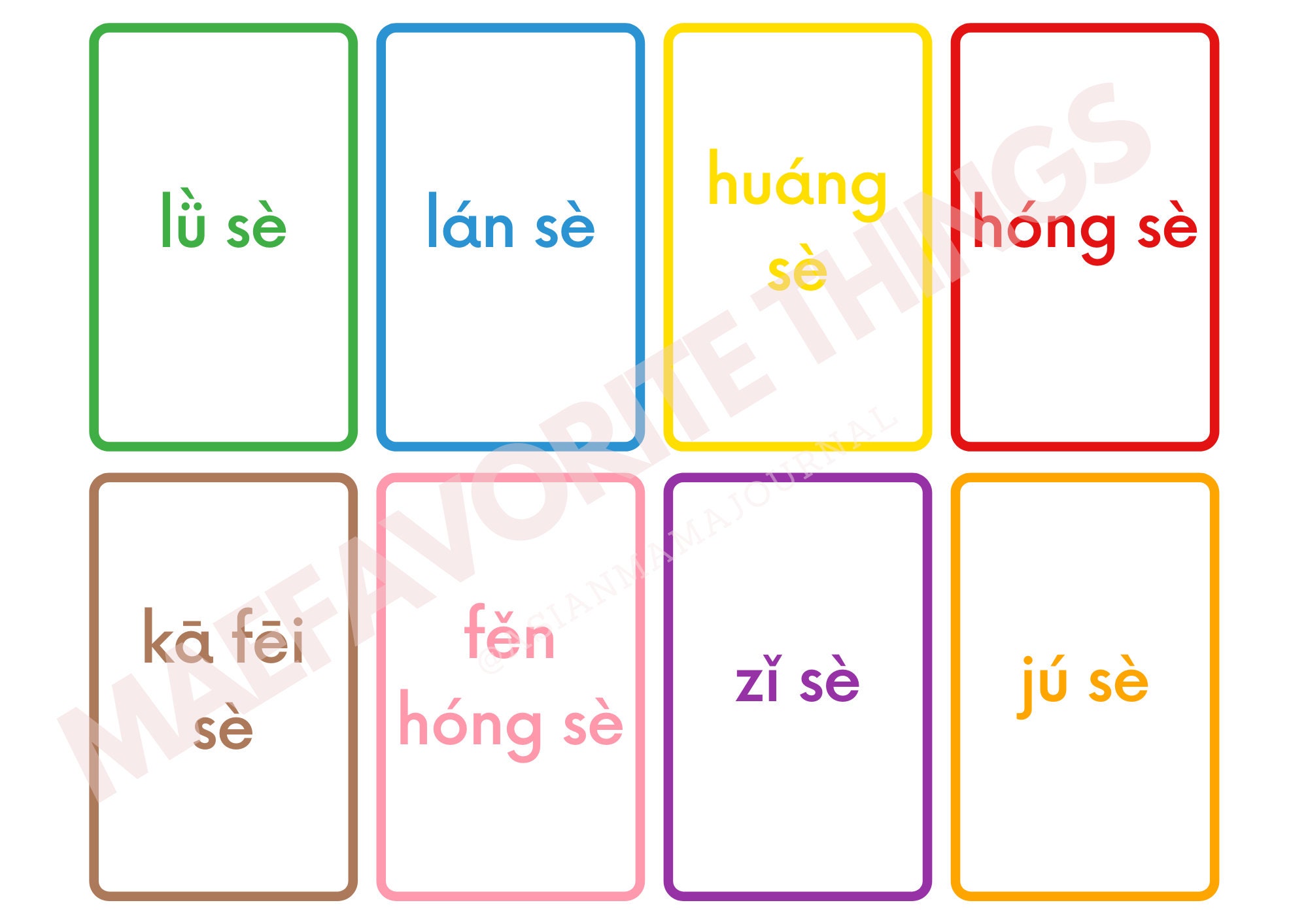 TRADITIONAL MANDARIN | Colors Flash Cards | Card-sized Printable ...