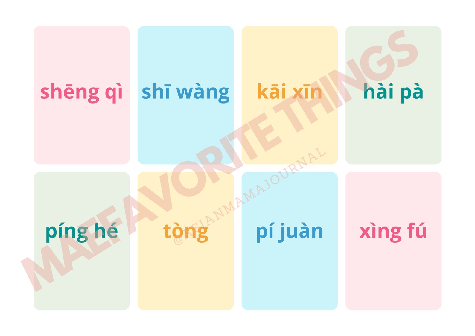 TRADITIONAL MANDARIN | Emotions Flash Cards | Card-sized Printable ...