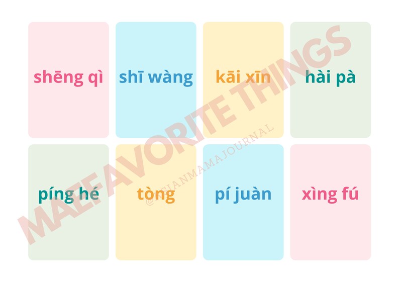 TRADITIONAL MANDARIN | Emotions Flash Cards | Card-sized Printable ...