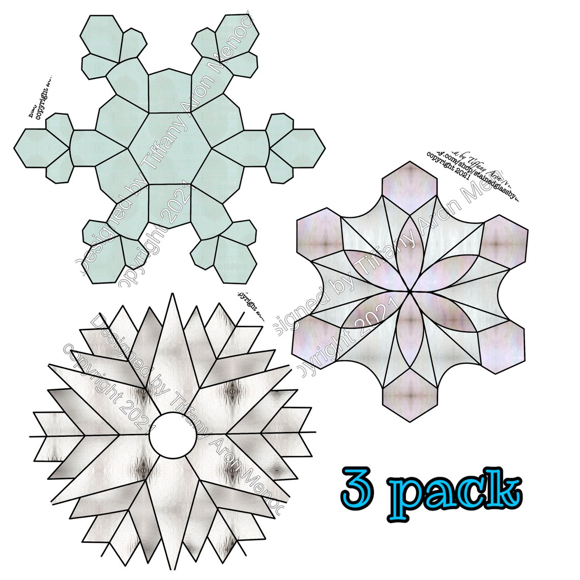 Snowflake 3 Pack Stained Glass Pattern Digital Download - Etsy