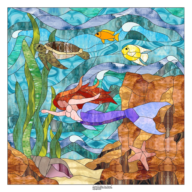 Mermaid Panel Stained Glass Pattern Digital Download - Etsy