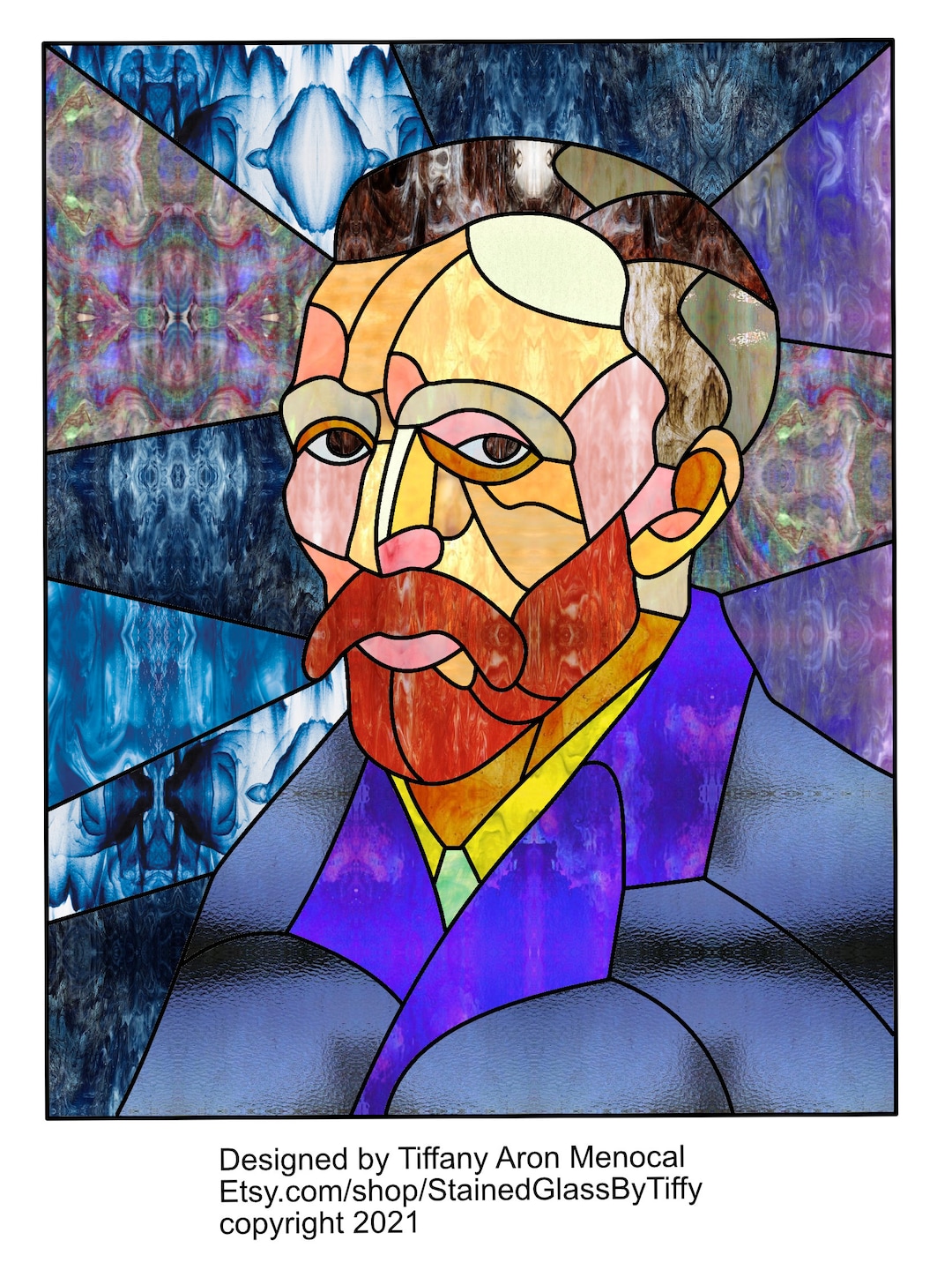 Inspired Van Gogh Self Portrait Stained Glass Pattern Digital Download ...