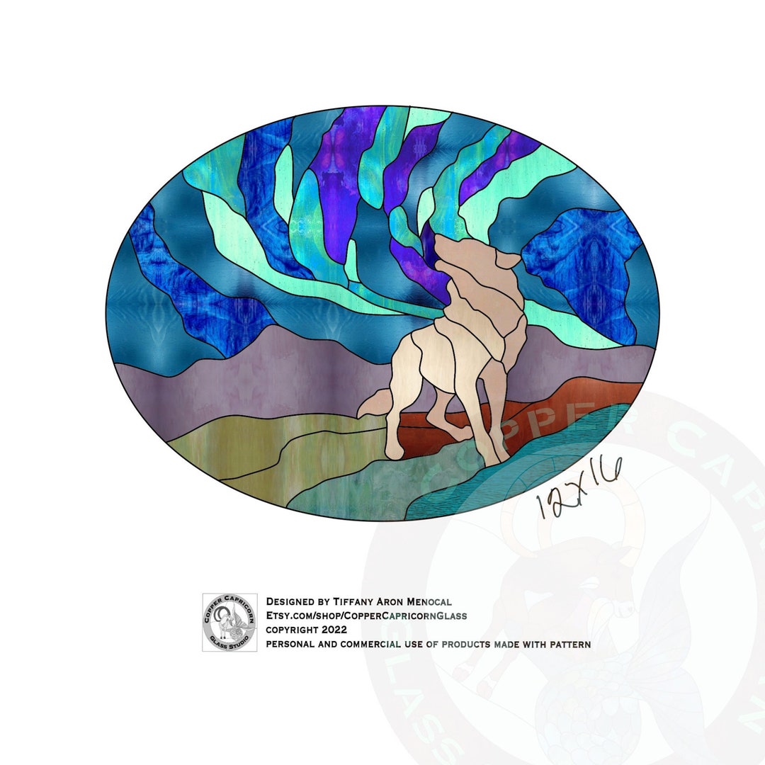 Wolf Northern Lights Stained Glass Pattern Digital Download - Etsy