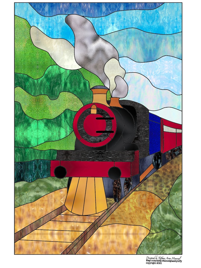 Train Stained Glass Pattern Digital Download - Etsy
